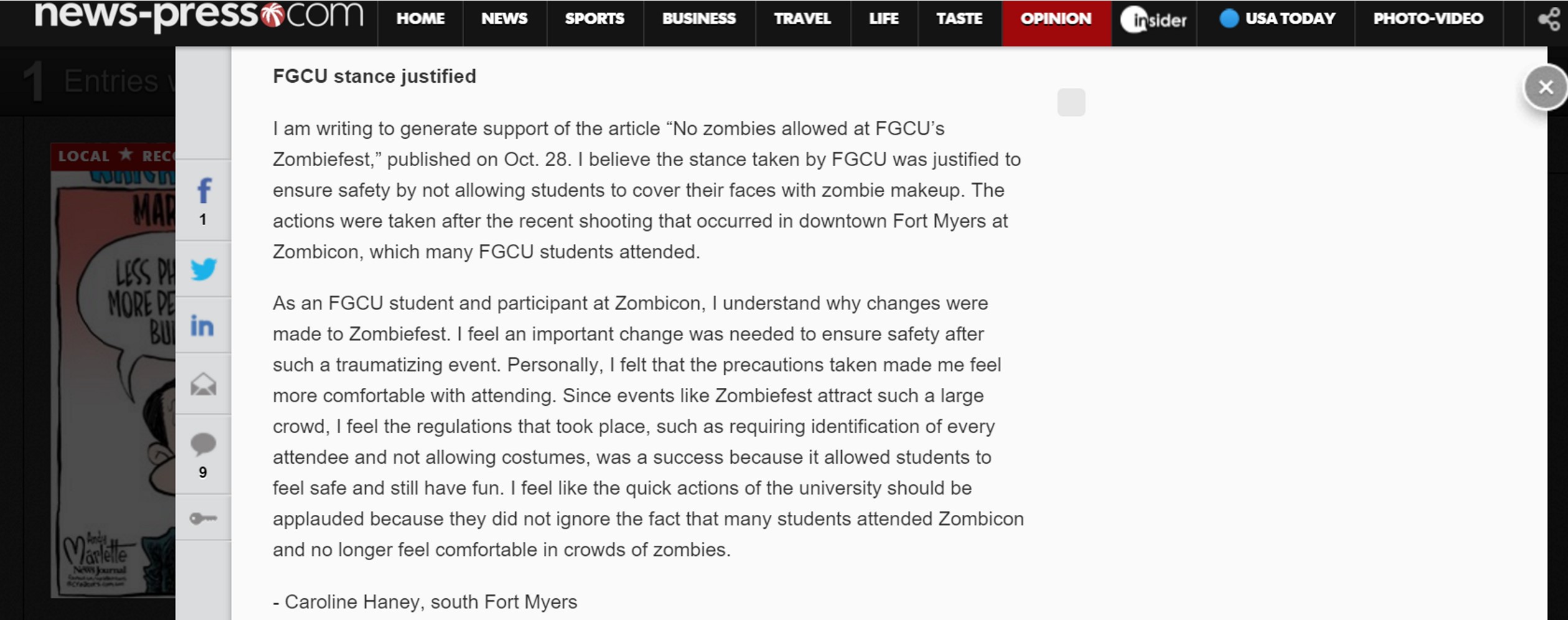 LETTER TO THE EDITOR – Caroline Haney